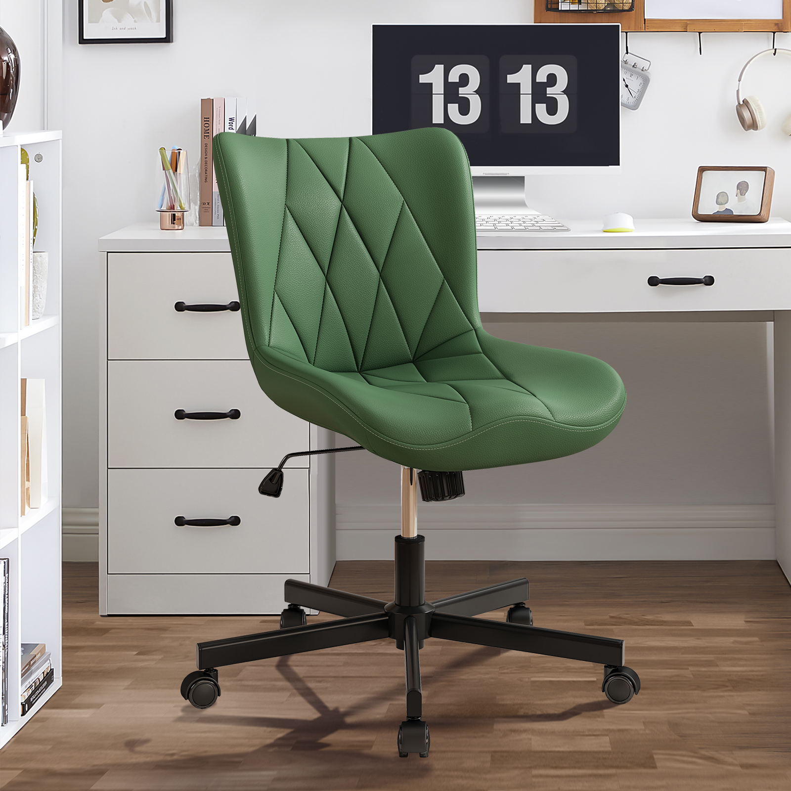 Ninecer Adjustable Armless Office Chair, Leather Desk Chair with Wheels ...