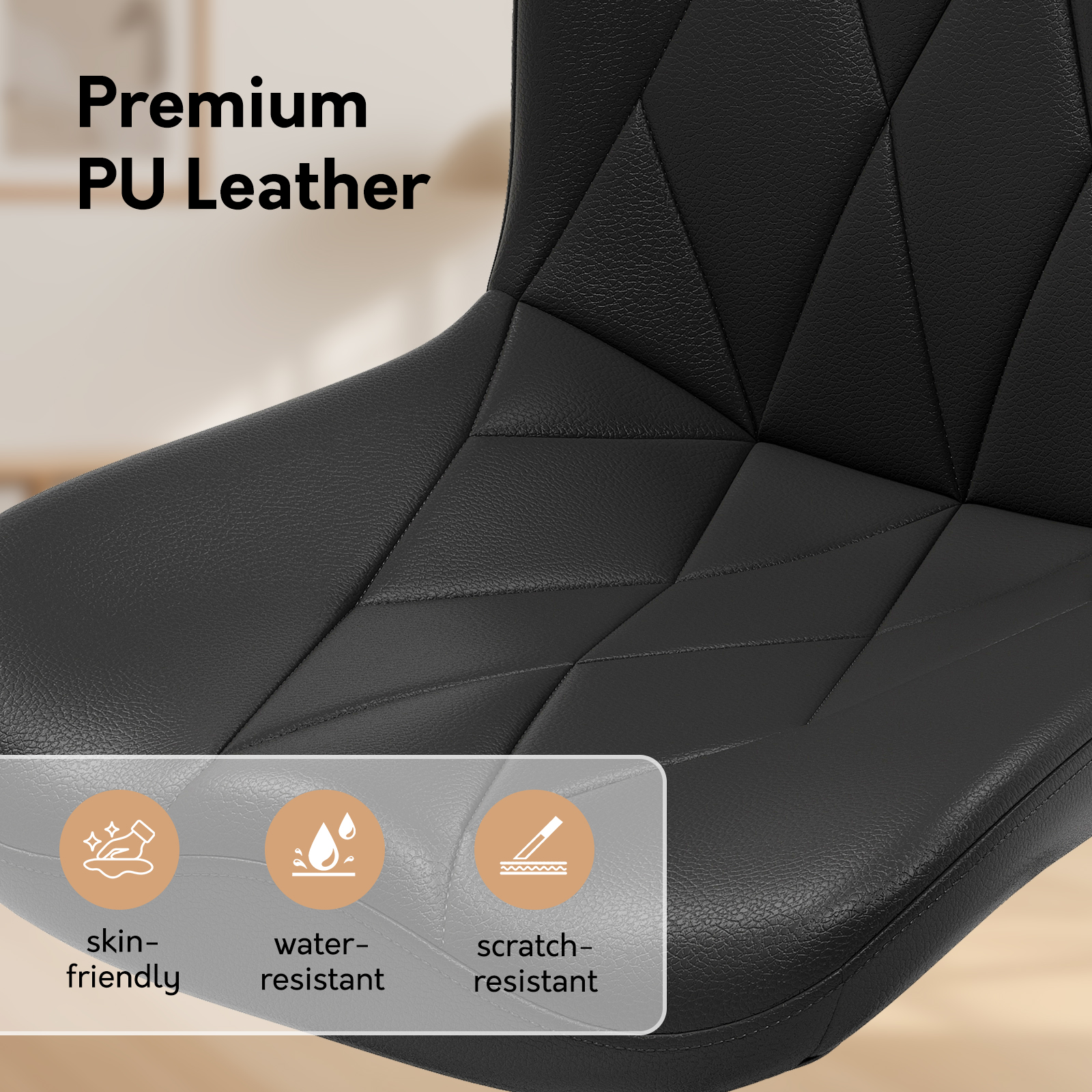 Ninecer Adjustable Armless Office Chair, Leather Desk Chair with Wheels ...