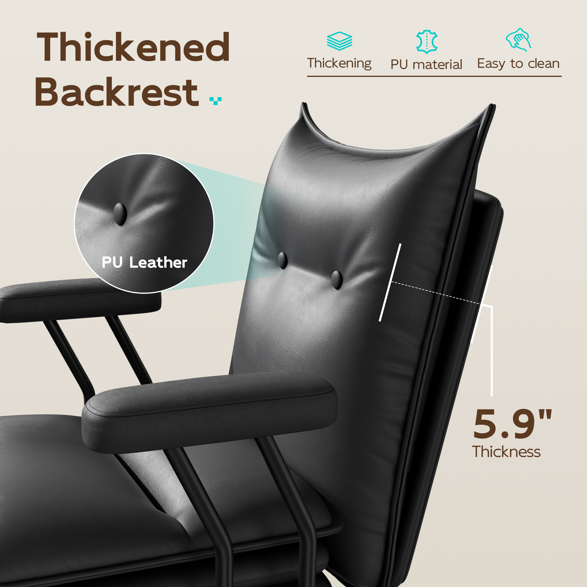Ninecer Mid Back Leather Desk Chair with Wheels, Adjustable Swivel ...